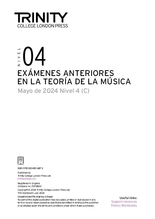 Theory of Music Past Paper 2024 May C (Spanish): Grade 4 - ebook ...