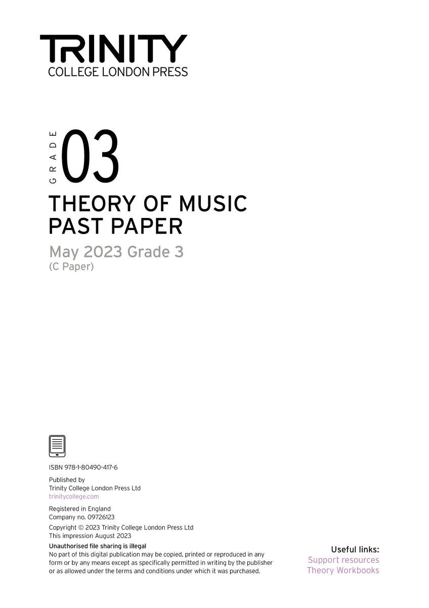 Theory of Music Past Paper 2023 May C: Grade 3 - ebook – Trinity ...