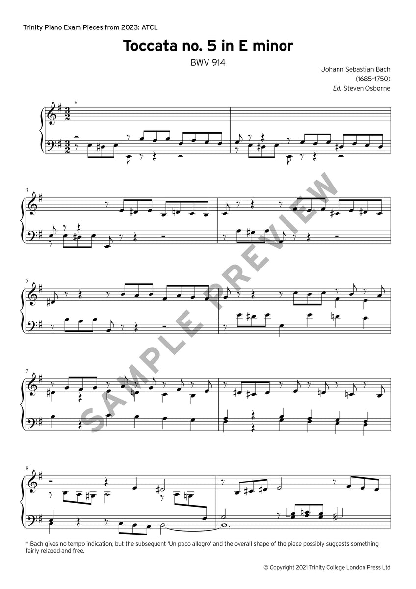 Toccata no. 5 in E minor - J S Bach (ATCL Piano) - ebook – Trinity ...