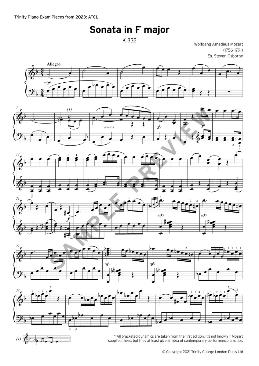 Sonata in F major - Mozart (ATCL Piano) - ebook – Trinity College ...