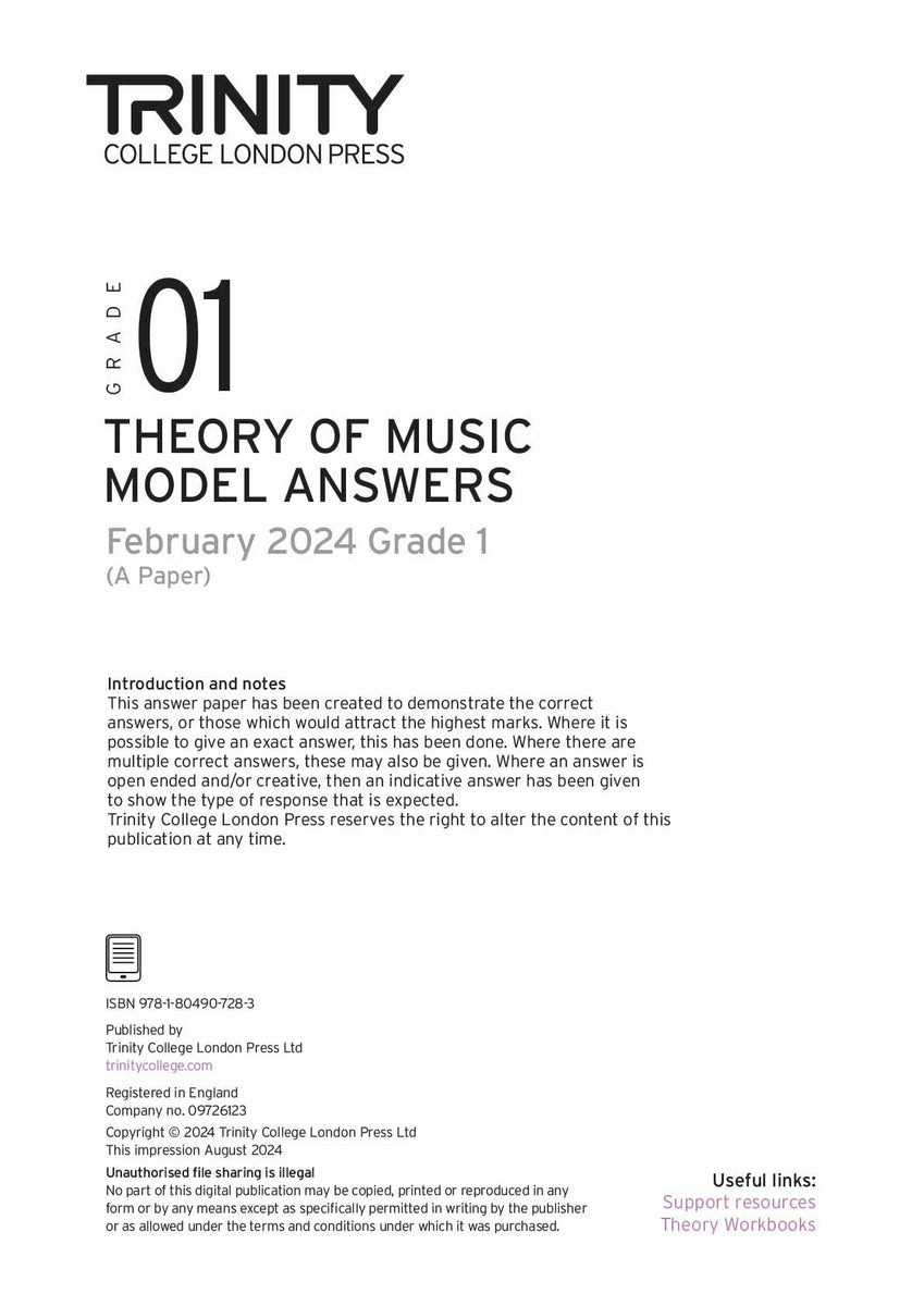 Theory of Music Model Answers 2024 Feb A - Grade 1 - ebook – Trinity ...