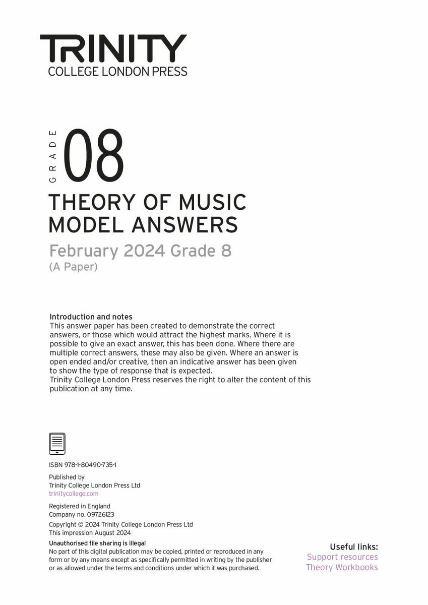 Theory of Music Model Answers 2024 Feb A - Grade 8 - ebook – Trinity ...