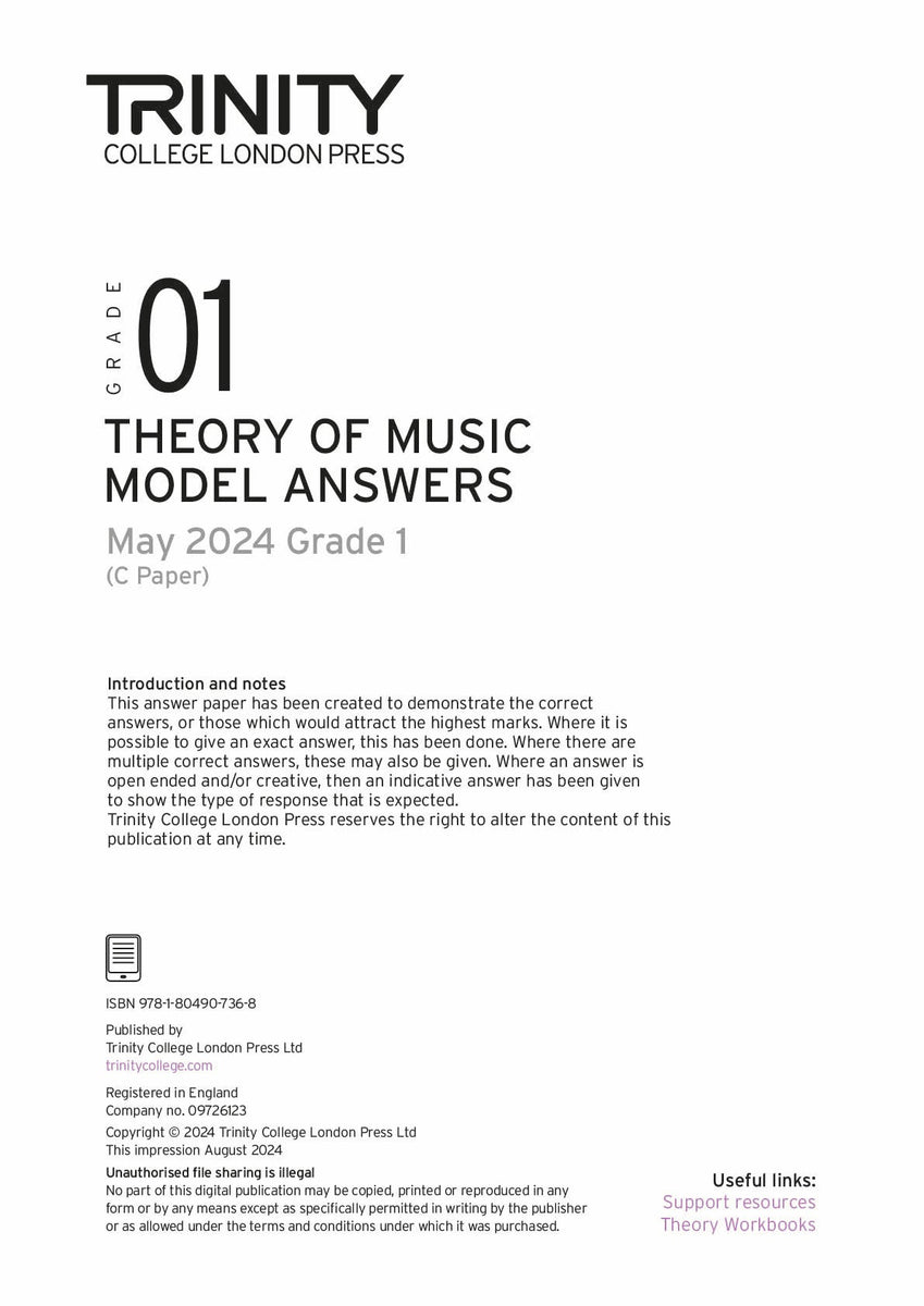 Theory of Music Model Answers 2024 May C - Grade 1 - ebook – Trinity ...