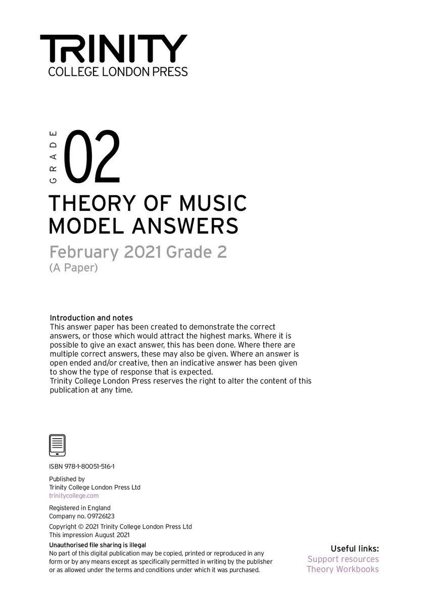 Theory of Music Model Answers 2021 Feb A: Grade 2 - ebook – Trinity ...